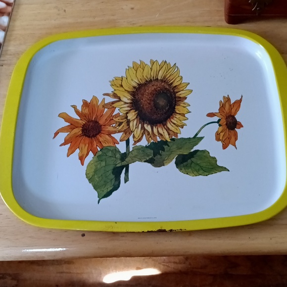 Dining | Vintage Metal Serving Tray Sunflowers | Poshmark